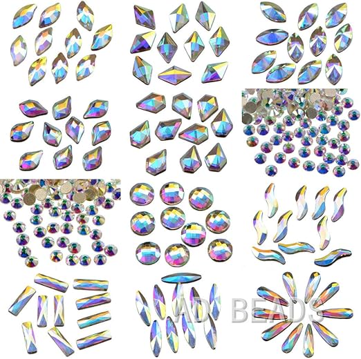 Amazon.com: AD Beads 300 Pieces Flat Back Gems 11 Shapes Crystal ...
