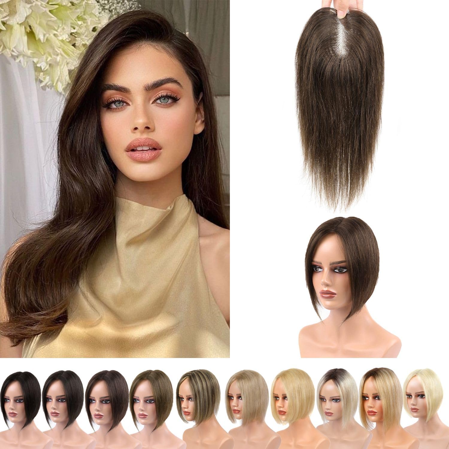 Amazon.com: Hair Toppers for Women Real Human Hair Medium Brown Hair ...