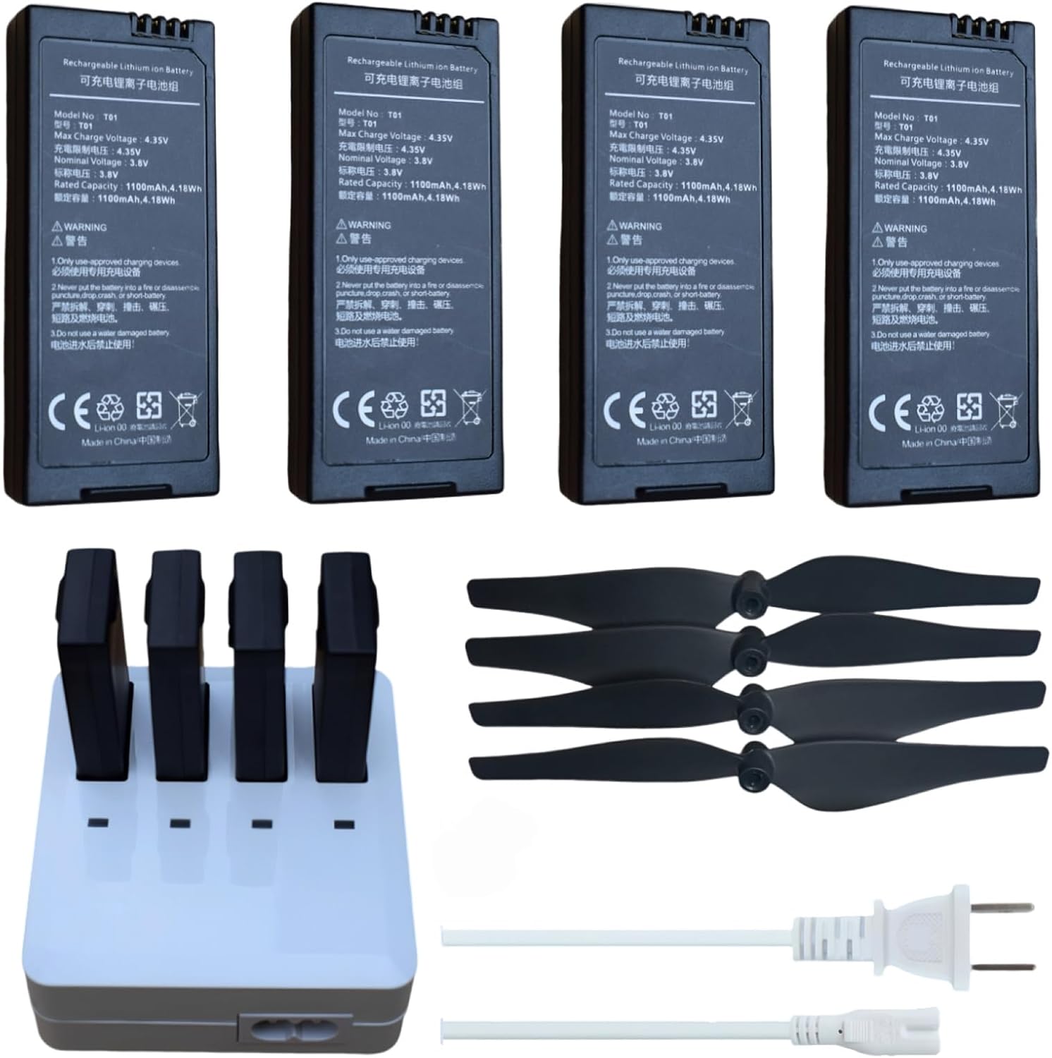 Amazon.com: 4X Tello Batteries & AC Charger & 4X Propeller for DJI ...