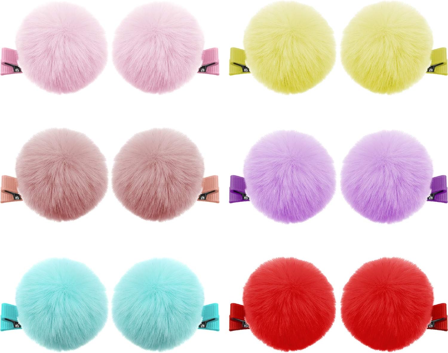 Amazon.com : Colorful Fluffy Fur Pom Pom Hair Clips and Barrettes for ...
