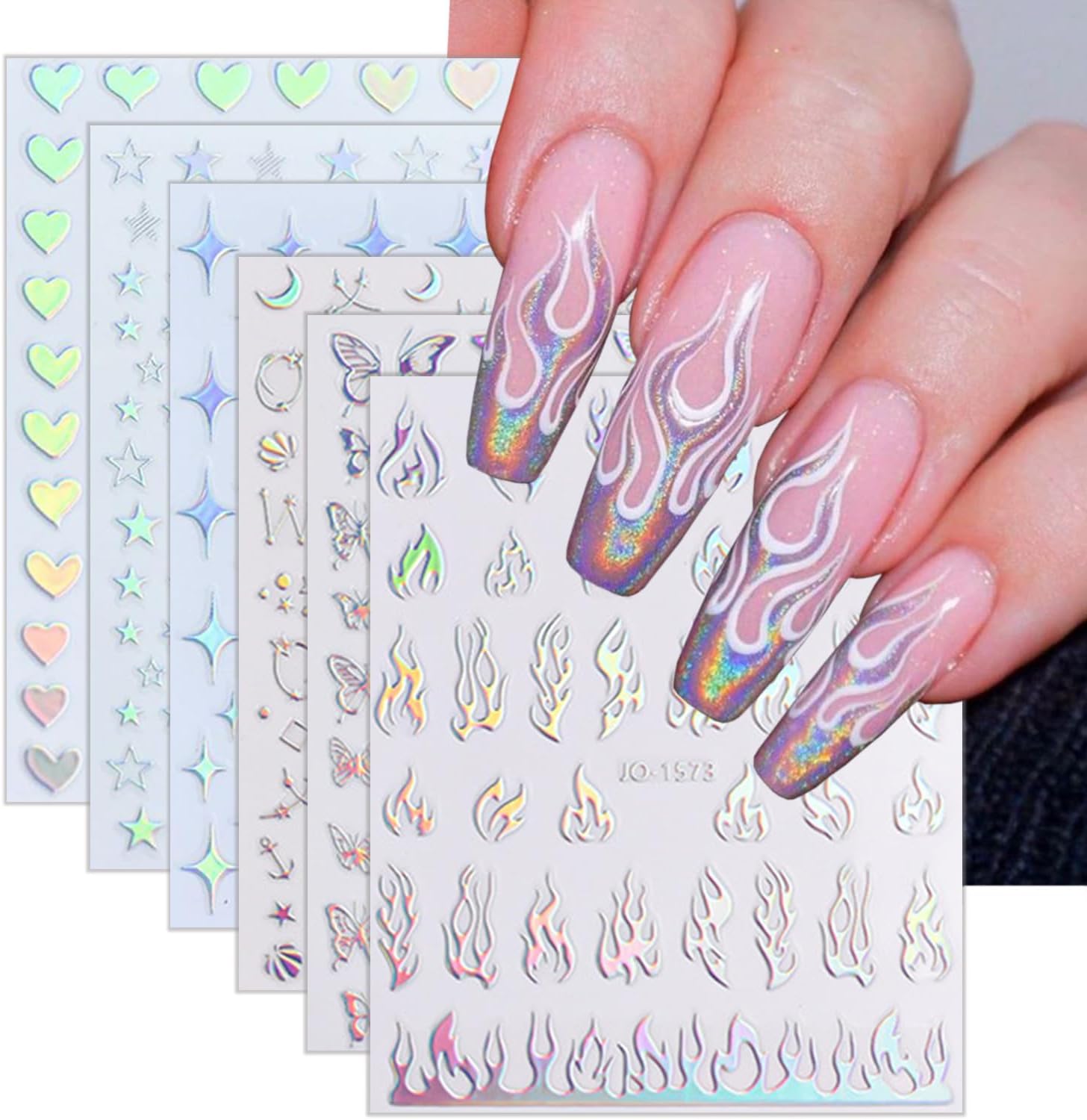 Amazon.com: 6 Sheets Aurora Chrome Star Nail Stickers 3D Self-Adhesive ...