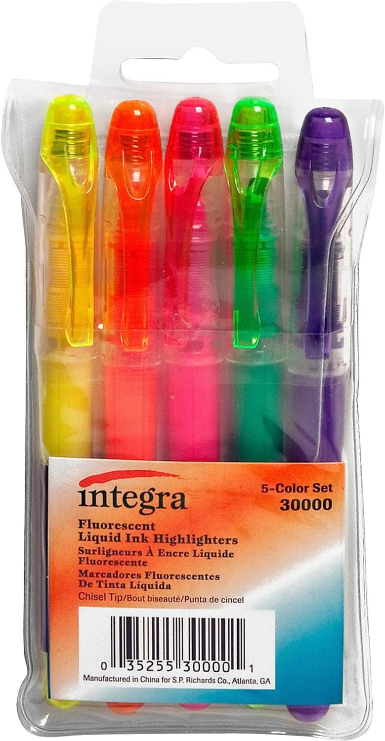 Amazon.com : Integra Liquid Ink Highlighter, Chisel Tip, 5/Set ...