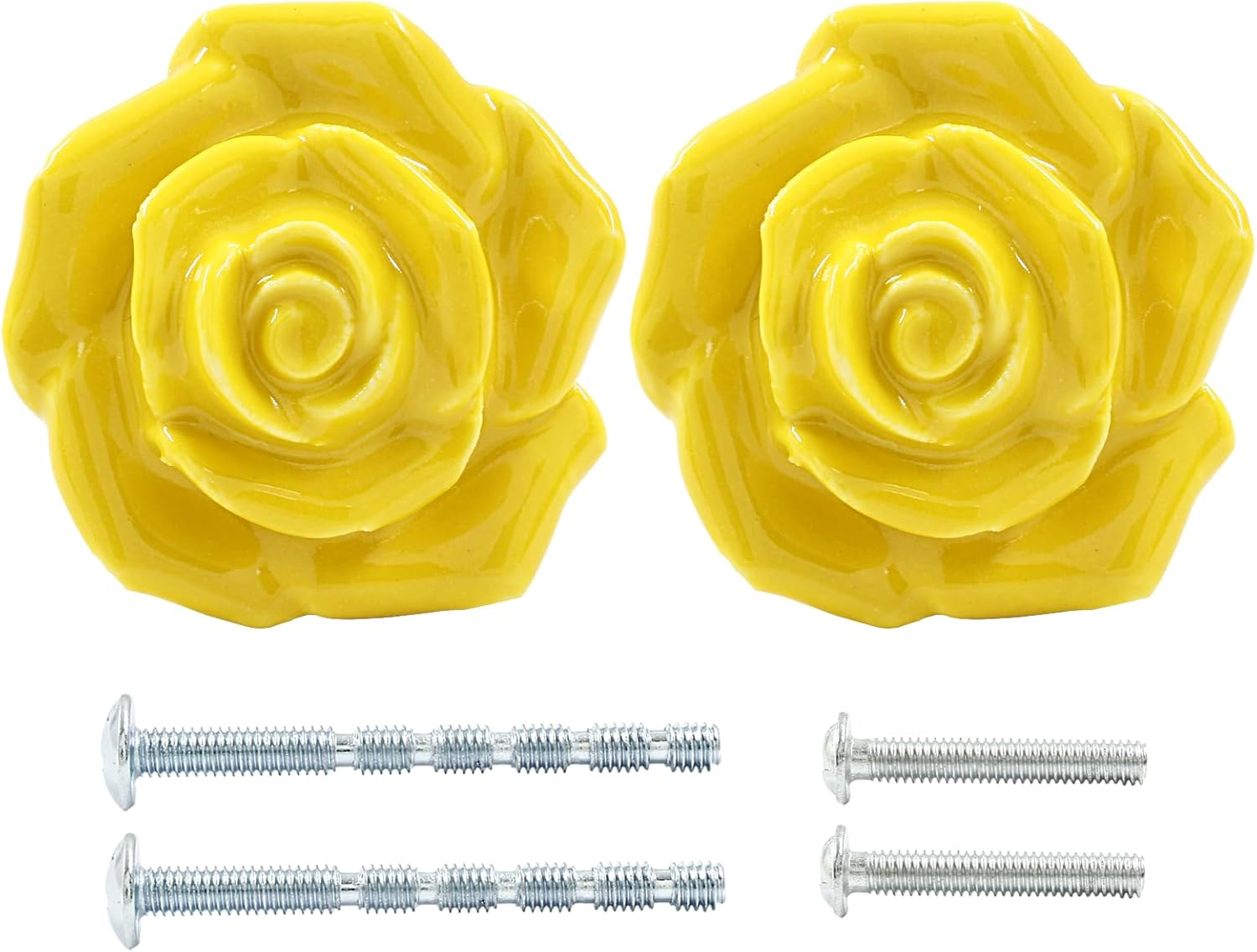 Bonsicoky 2 Pcs Yellow Rose Drawer Pulls, Ceramic Flower Knobs Decor ...