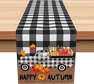 Amazon.com: Happy Autumn Table Runner 13x72Inch Linen Fall Pumpkin ...