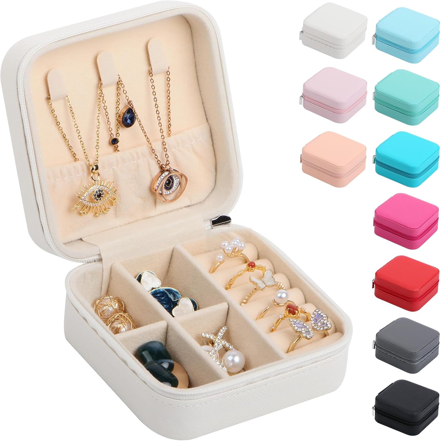 Amazon.com: 17Dec Mini Travel Jewelry Case Small jewelry Box Organizer ...