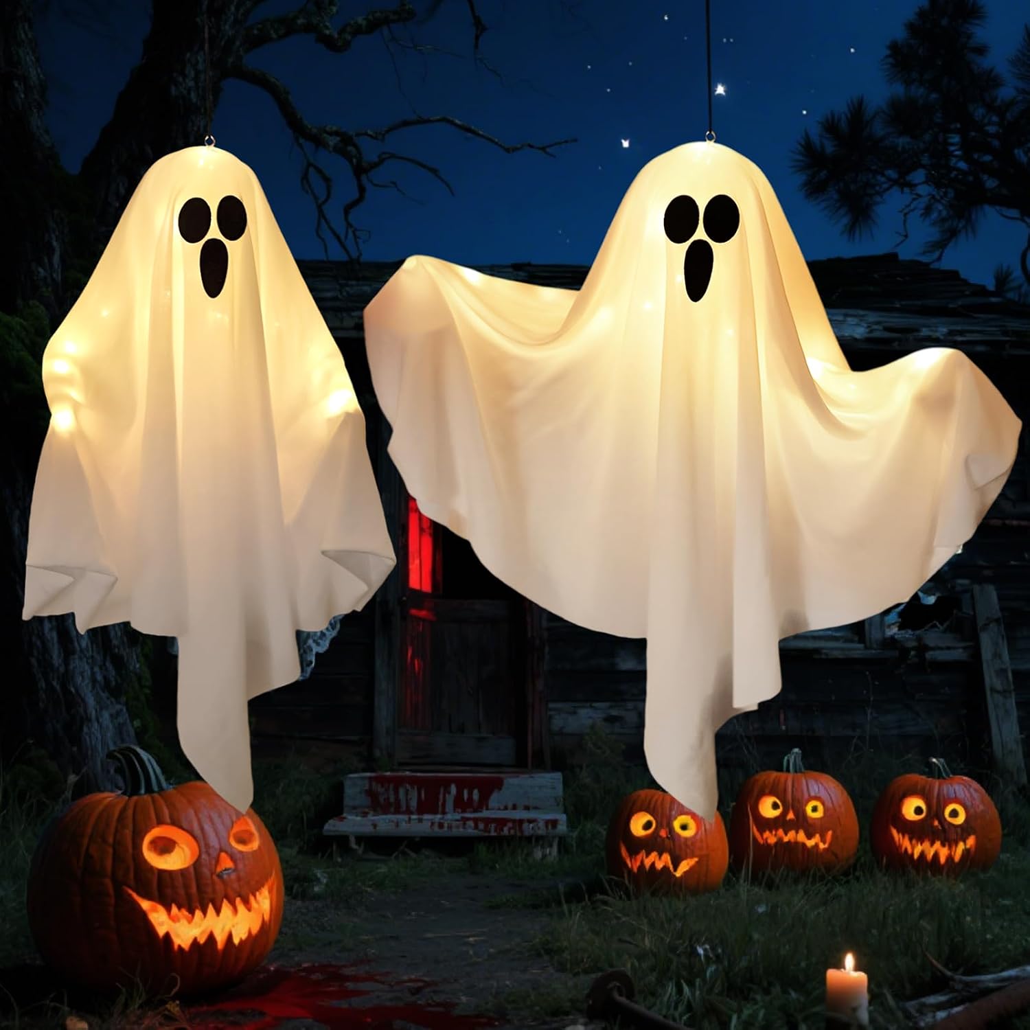 Amazon.com: Halloween Light Up Hanging Ghosts Kit, 2 Pack White Hanging ...