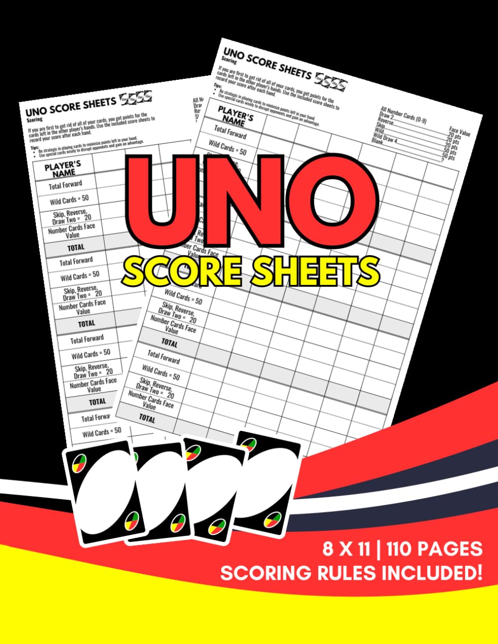 Amazon.com: Uno Score Sheets: | 8 x 11 | Large Scorepad | 110 Score ...