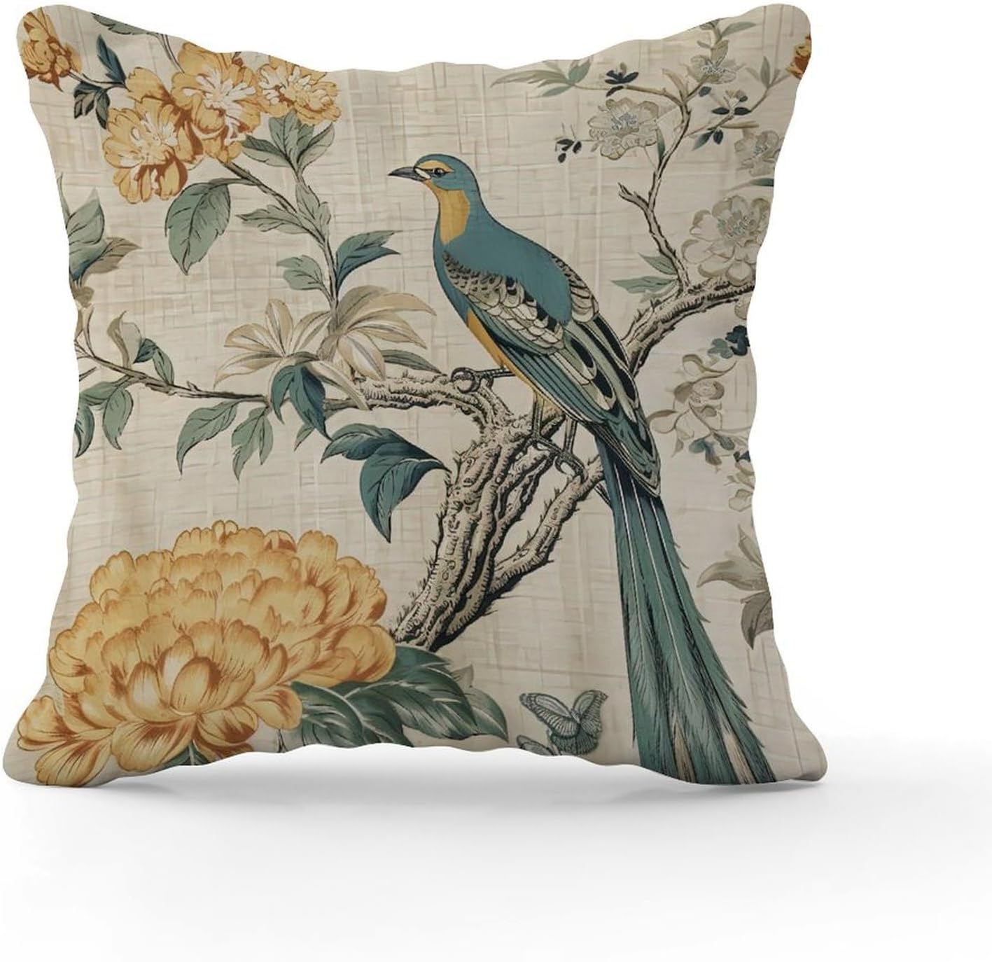 Amazon.com: BRUYU5SE Peacock Yellow Grey Chinoiserie Bird Pillowcase ...