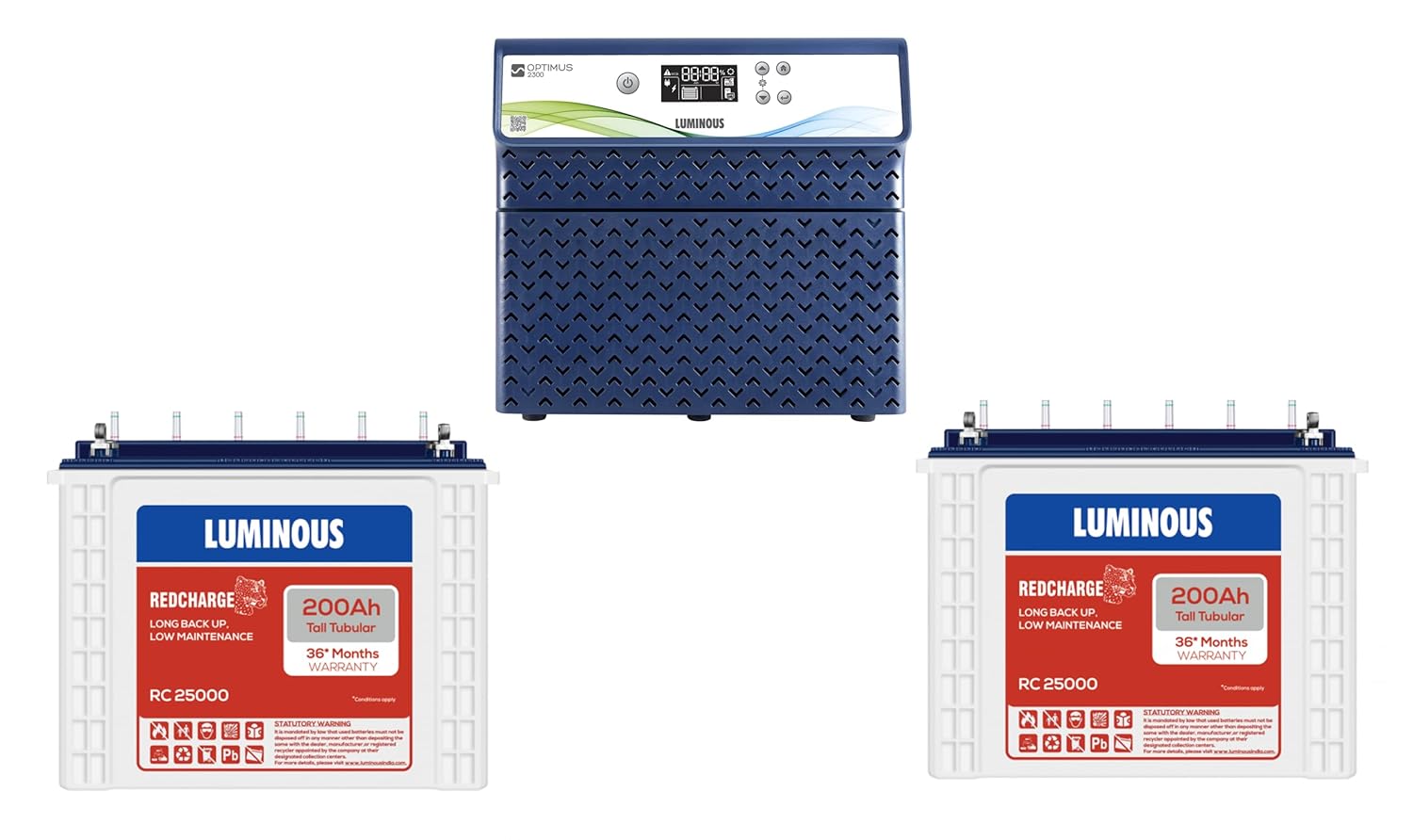 LUMINOUS Cruze+ 2KVA Sine Wave Inverter with Red Charge RC 25000 200Ah ...