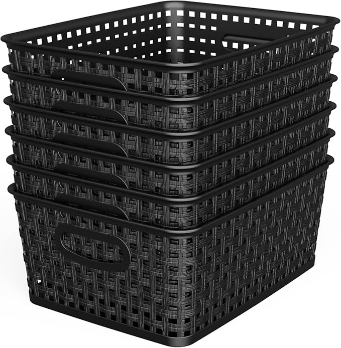 Amazon.com: WYT Woven Storage Organizer Basket, 6-Pack Black Plastic ...