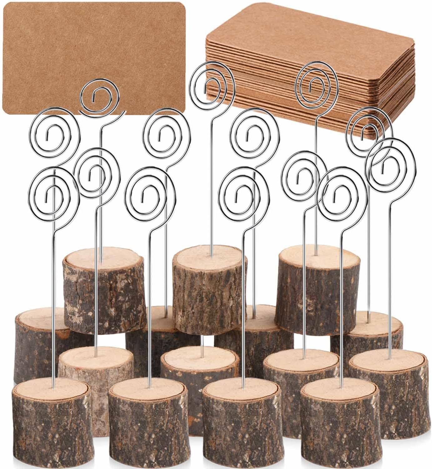 Amazon.com: 20 Pcs Rustic Wood Place Card Holders with Swirl Wire and ...