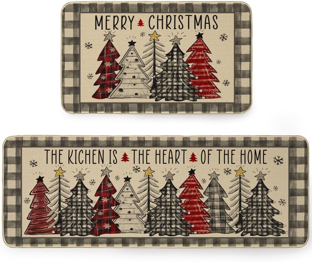 Amazon.com: ARKENY Merry Christmas Kitchen Rugs Set of 2 ， Red Xmas ...