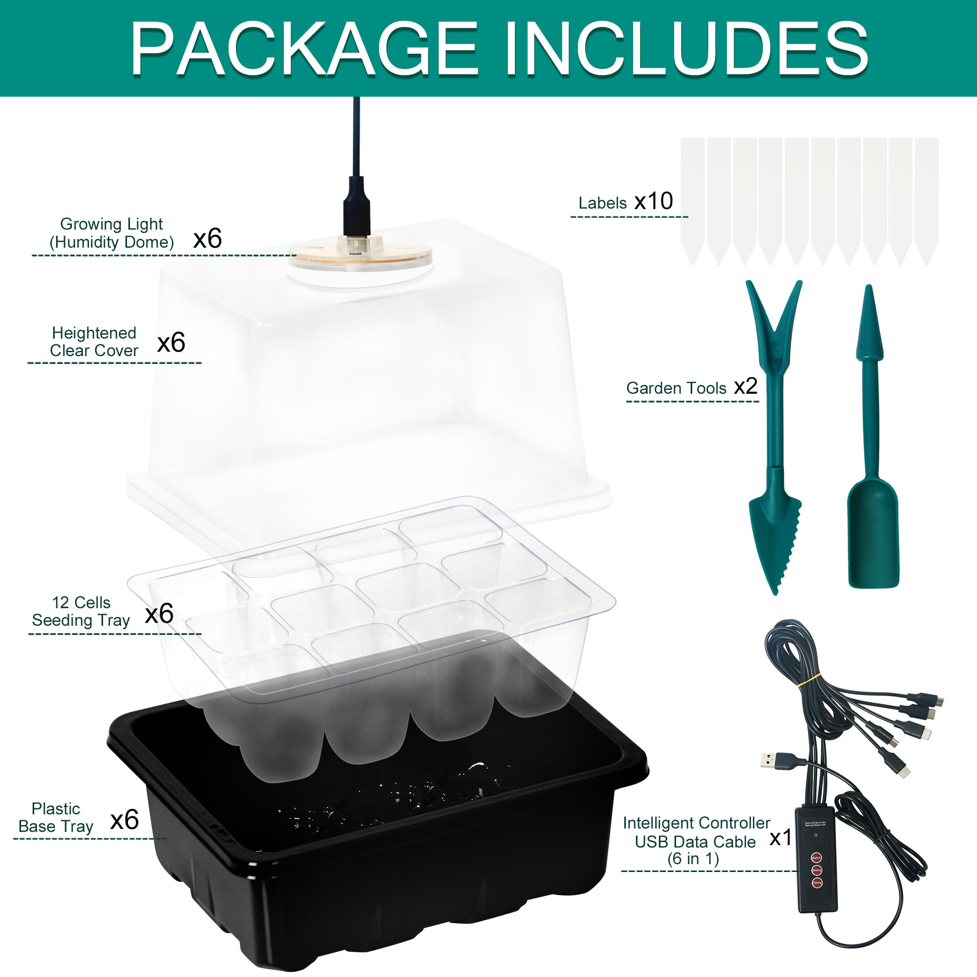 Square Seed Starting Pots & Trays Set Of Trays, Humidity Domes, 1206 ...
