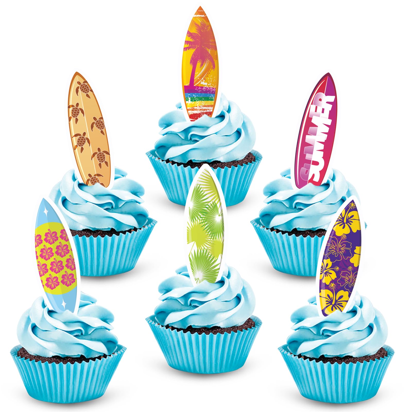 Snapklik.com : 48pcs Surfing Surfboard Happy Birthday Cupcake Toppers ...