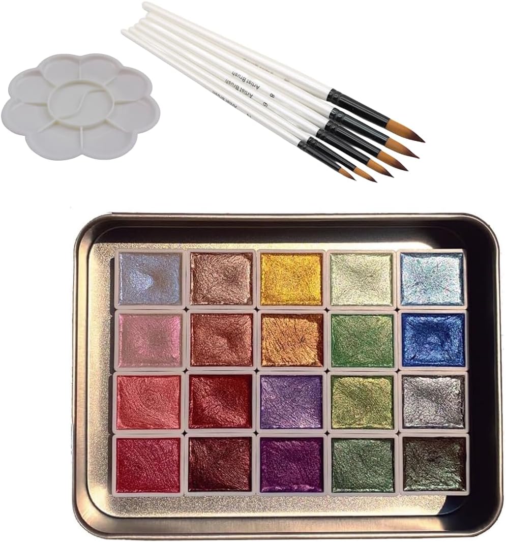 Amazon.com: 20 Colors Watercolor Painting Set,Pearlescent Water Color ...