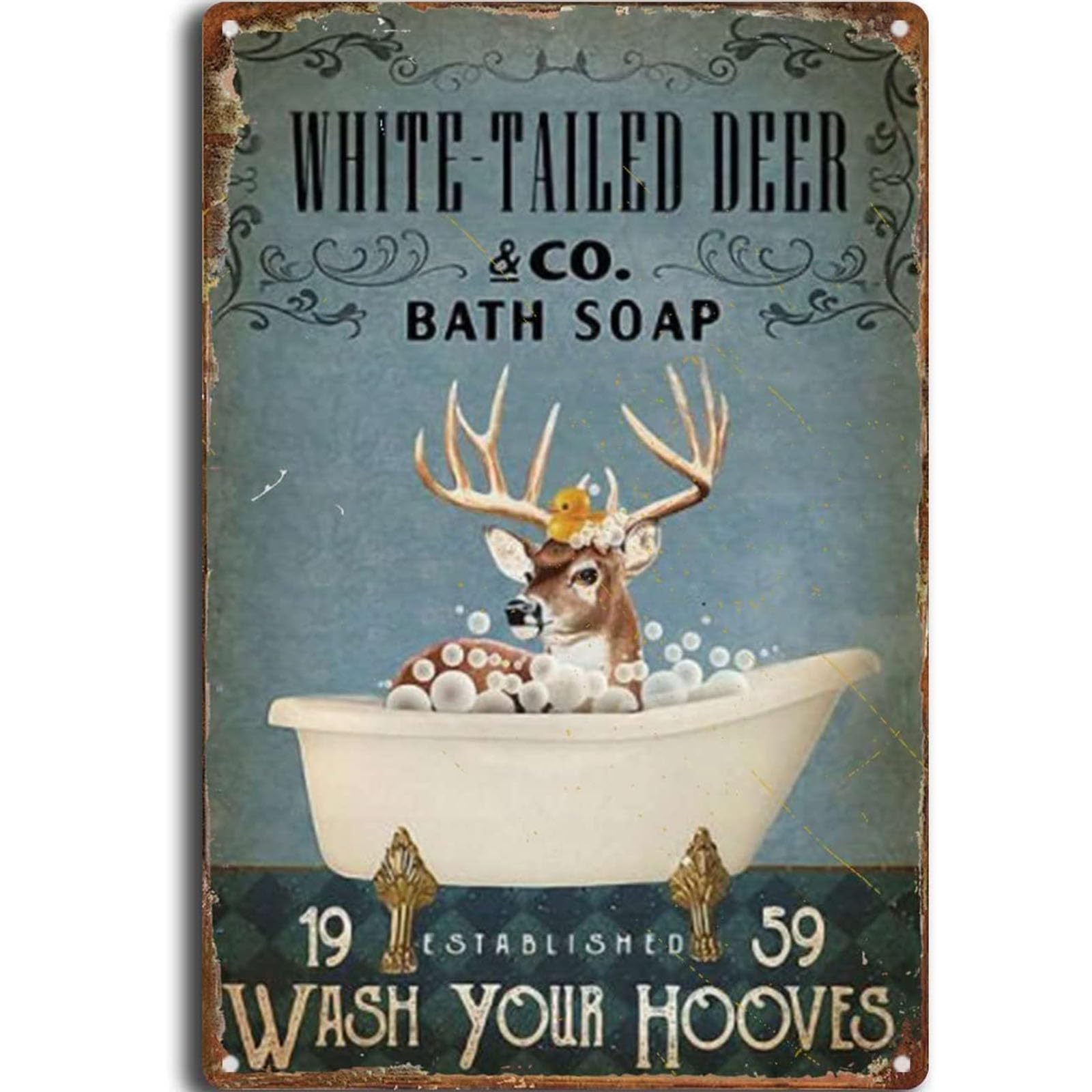 Amazon.com: Tin Sign White Tailed Deer Bathroom Decor Deer Bath Soap ...