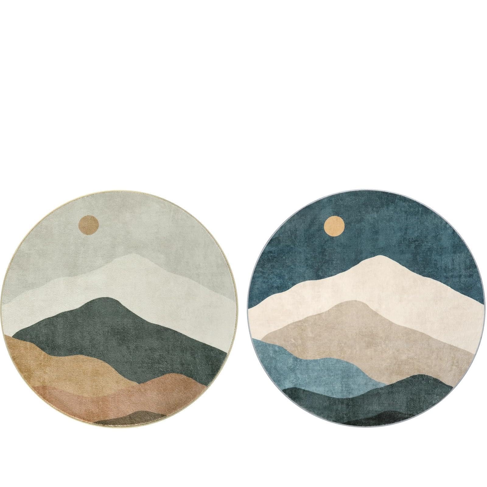 Amazon.com: Sungea Sunrise and Sunset Mountain Round Rug 4ft, Washable ...