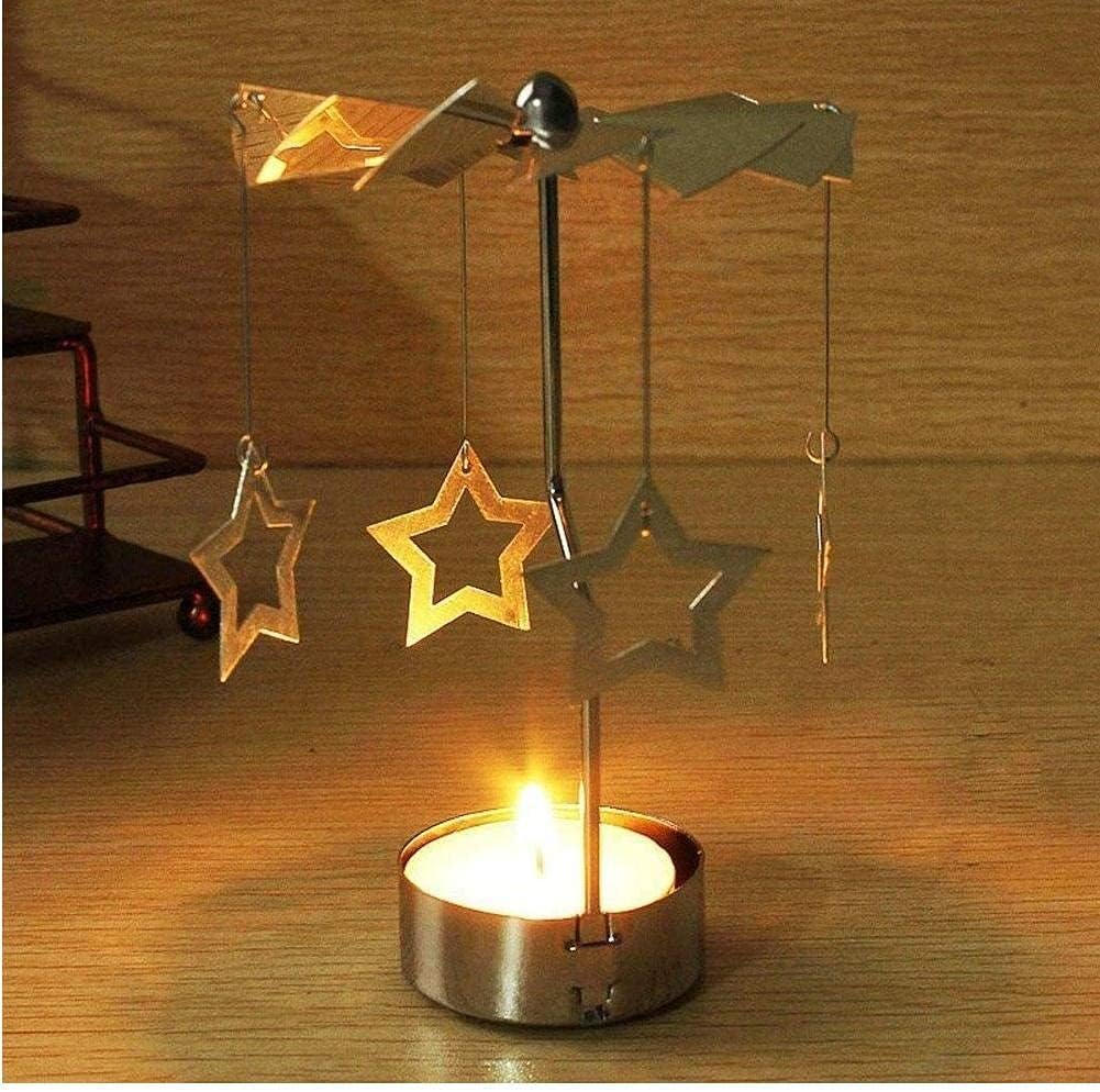 (star) Rotary Candle Spinning Tealight Metal Tea Light Holder Carousel ...