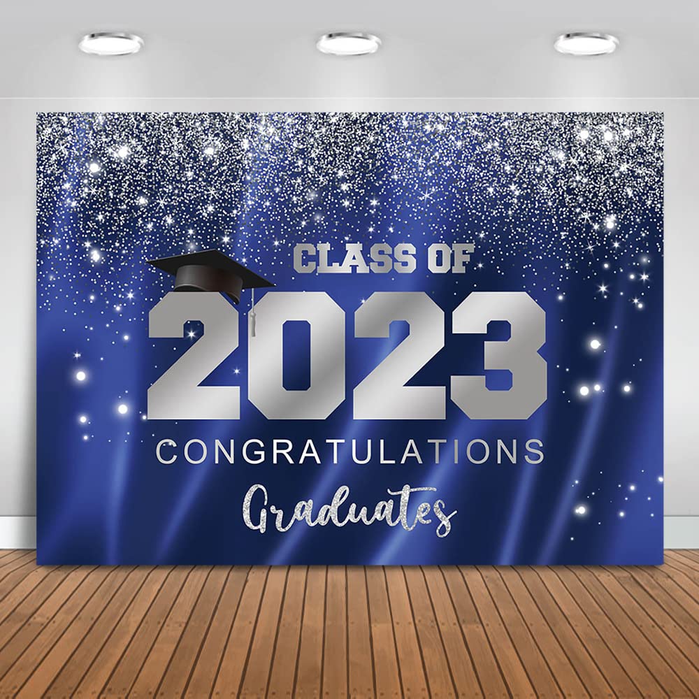 Mocsicka 2023 Graduation Party Backdrop Class of 2023 Blue Silver ...
