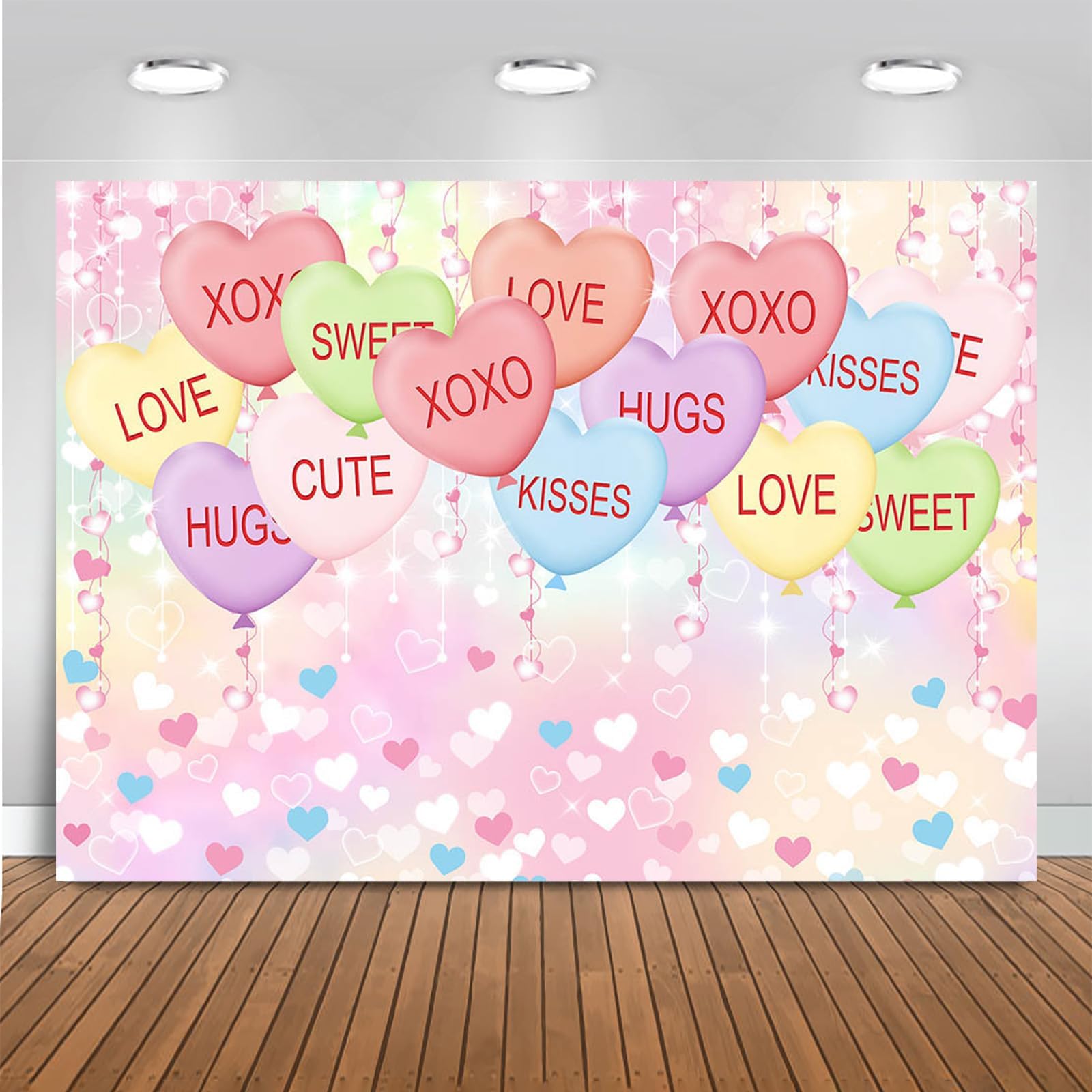 Amazon.com : Mocsicka Valentine's Day Backdrop Kisses Hugs XOXO ...