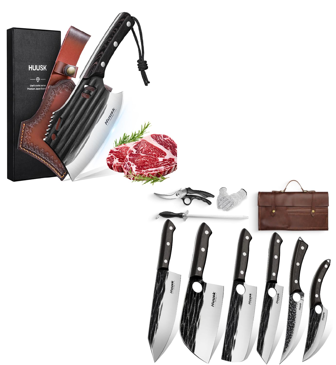Amazon.com: Huusk Knives Set, Butcher Knife for Meat Cutting, Serbian ...