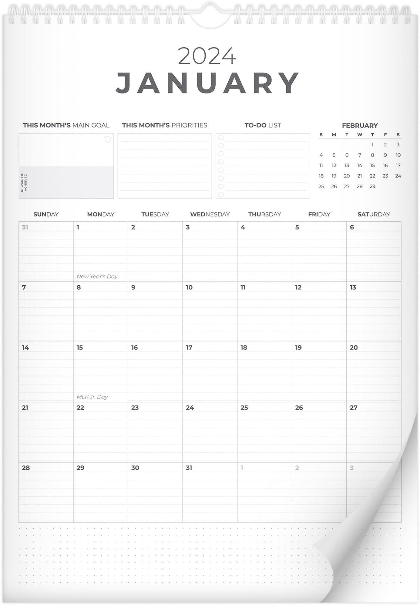 Amazon.com: Large Grid Calendar 2024 | 12” x 24” Minimal Big Grid ...
