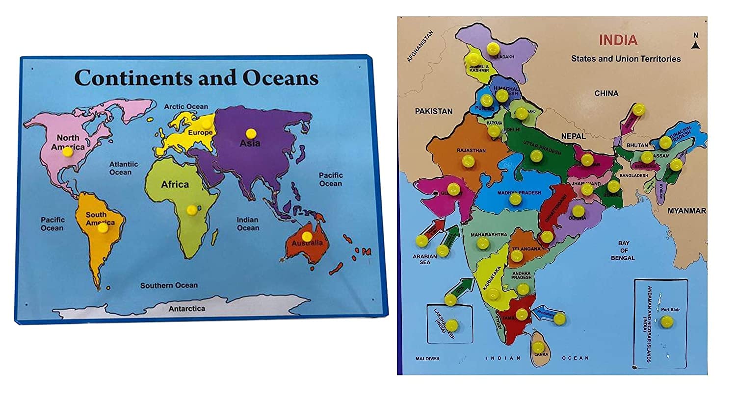 Buy SOUVENIR Wooden India with Continent Puzzle with Knobs for Kids ...
