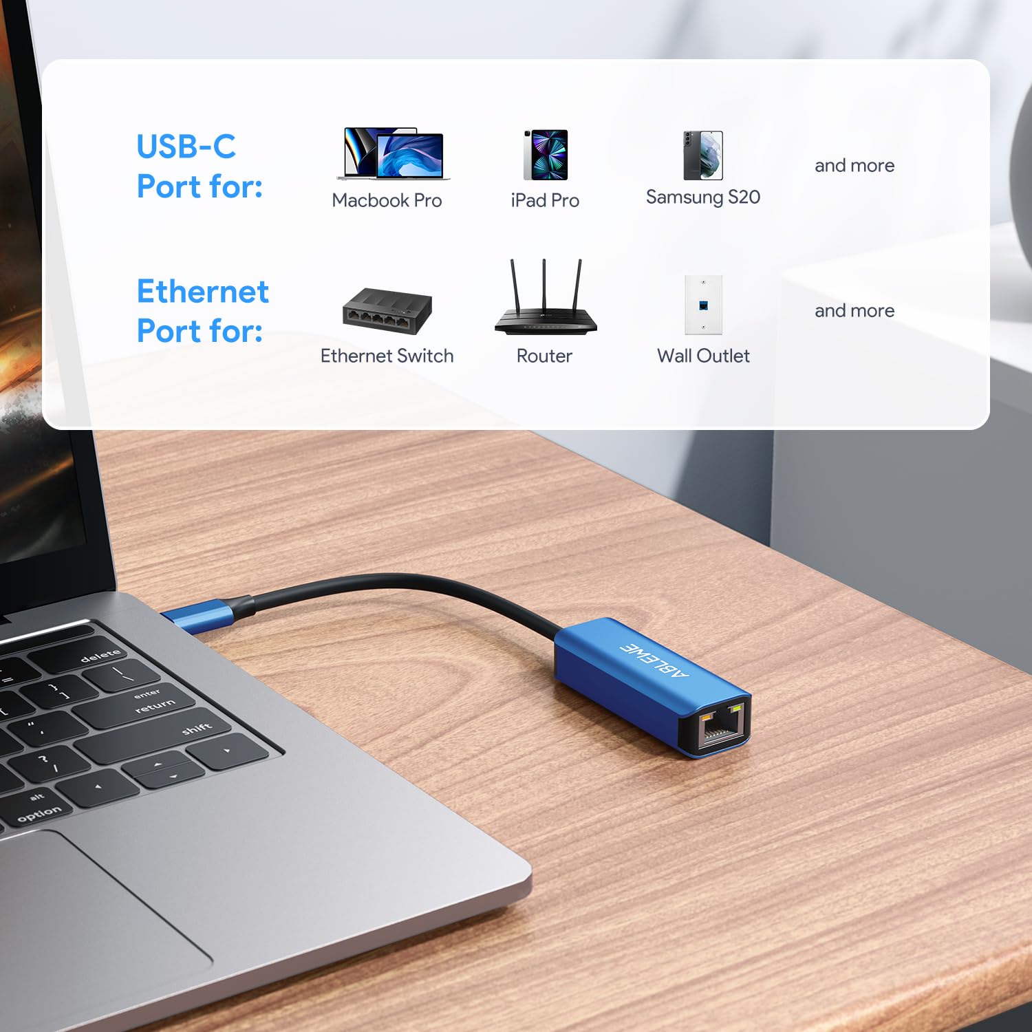 Snapklik.com : USB C To Ethernet Adapter, ABLEWE Type-C To RJ45 Gigabit ...