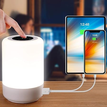 Touch Lamp, Portable Table Sensor Control Bedside Lamps with Quick USB ...