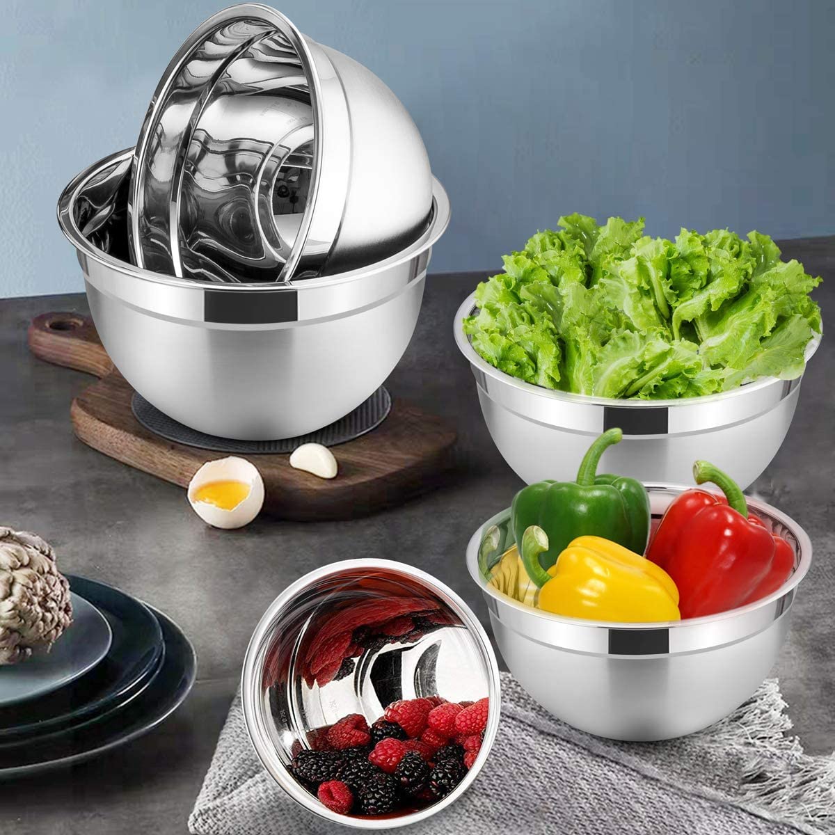 Large Steel Salad Bowls 2 PACK Extra Large 30 Qt Stainless Steel