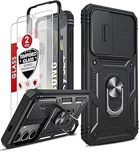 LeYi for Samsung Galaxy S24 5G Case with Camera Cover Slider, 360° Full Body Armour Military ...