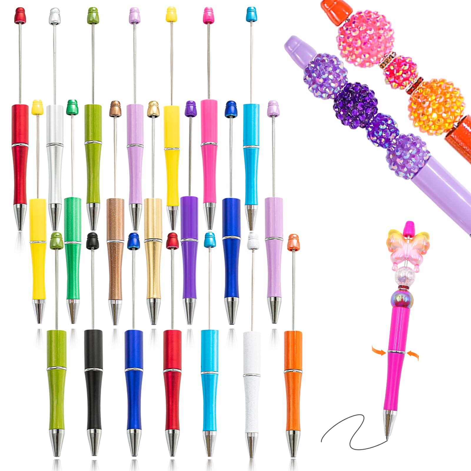 Amazon.com: hesong 30 Pieces Beadable Pens - Beaded Pens Colourful Plastic Diy Black Ink ...