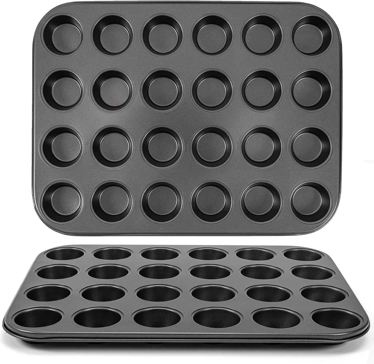 Yikki 2 Pack Mini Muffin Trays, 24 Cup Muffin Tray, Nonstick Carbon ...