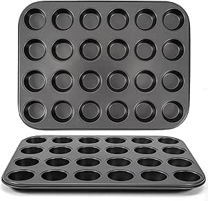 Yikki 2 Pack Mini Muffin Trays, 24 Cup Muffin Tray, Nonstick Carbon ...