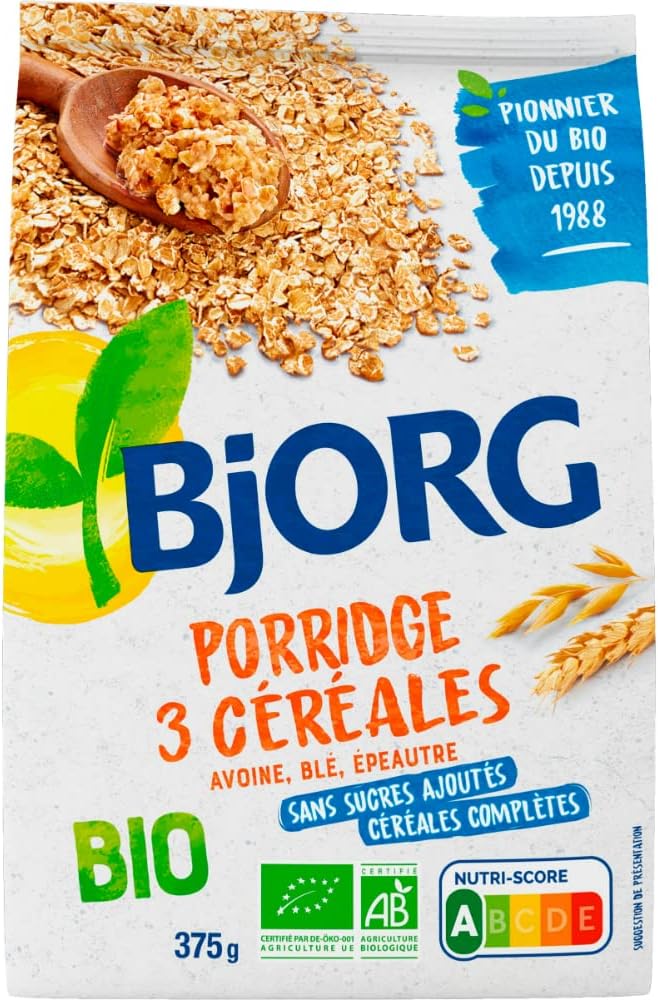 BJORG - Porridge 3 Céréales - Avoine, Blé, Épeautre - Sans Sucres ...
