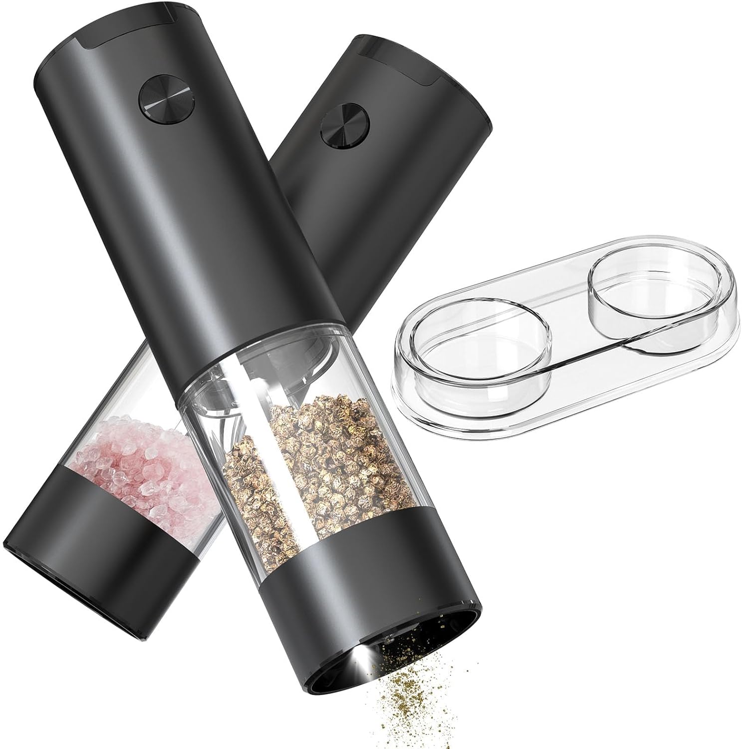 CIRCLE JOY Electric Salt and Pepper Grinder Set Battery Powered Spice Mills with Base, Washable ...