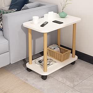 Calager Side Table on Wheels - 2-Tier Small Bedside Table, Easy to ...