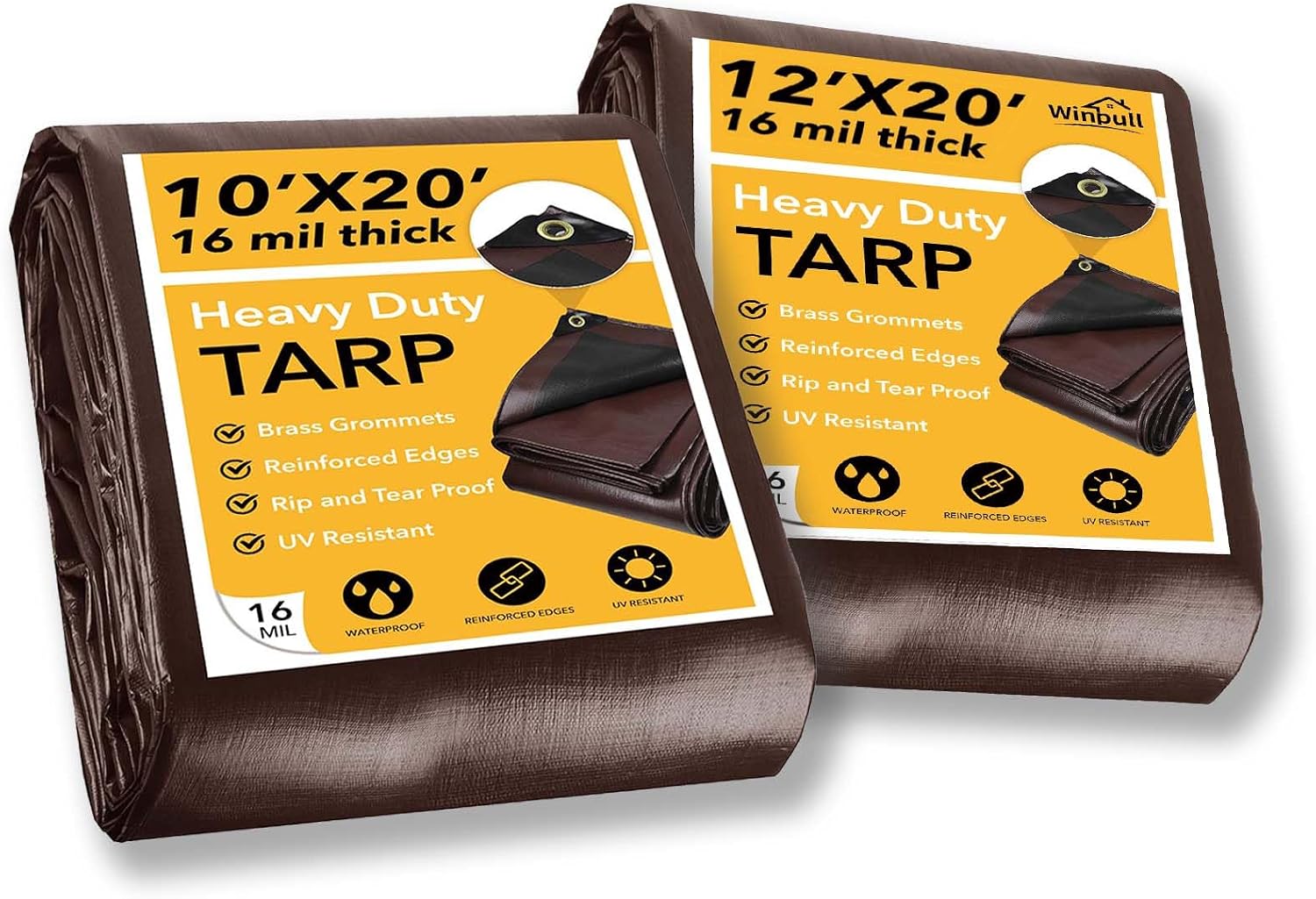 Winpull Tarp 10X20+12x20 Feet 16 Mil Heavy Duty Waterproof Tarp, Large ...