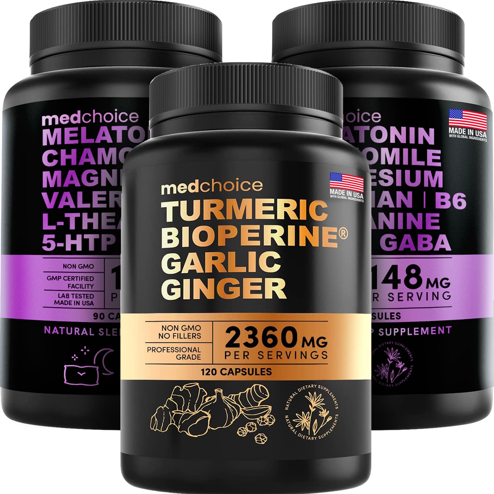 Amazon.com: MEDCHOICE Turmeric & Ginger (120ct) and Sleep Melatonin ...