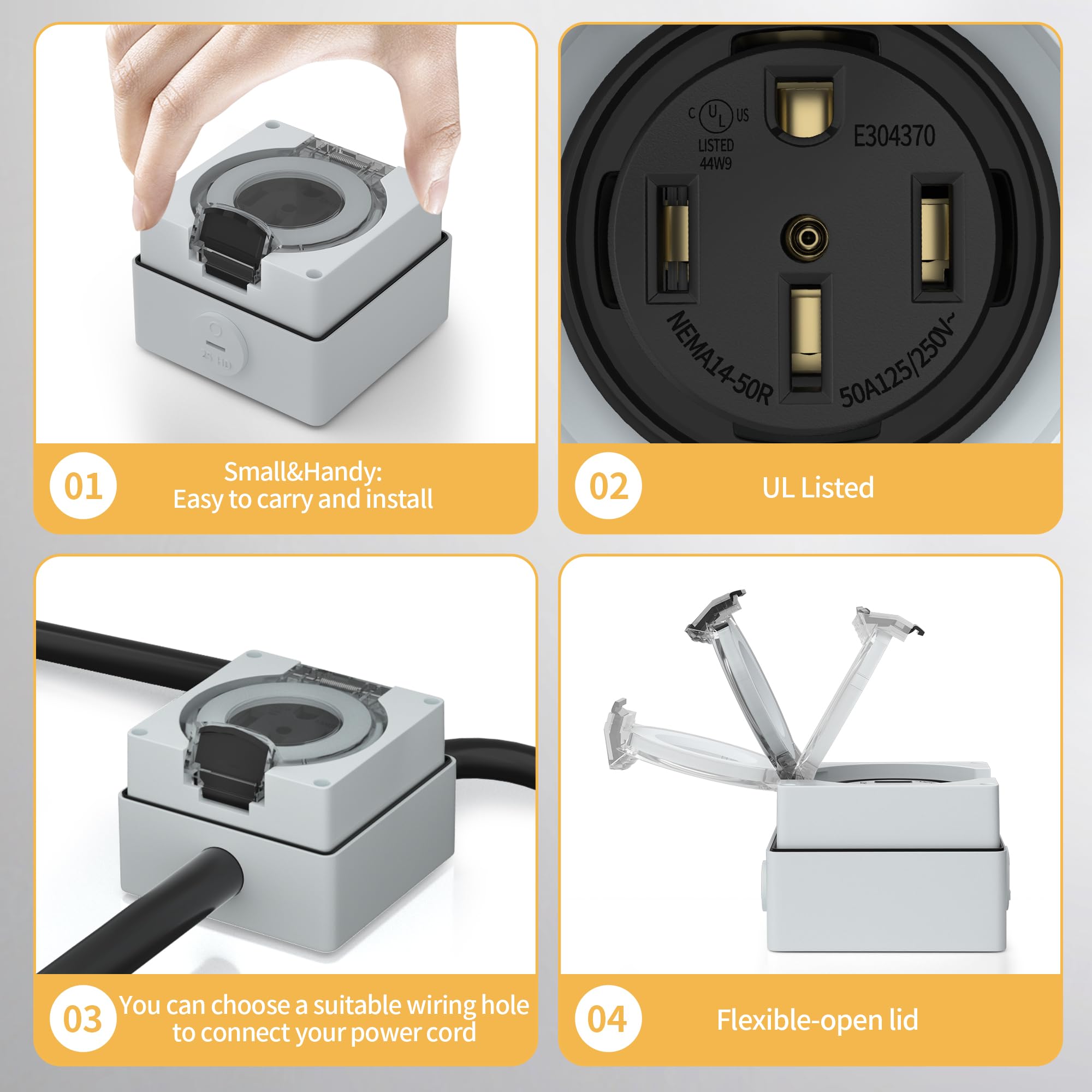 Snapklik.com : 50 Amp RV Outlet Box, 125/250V NEMA 14-50R RV Receptacle ...