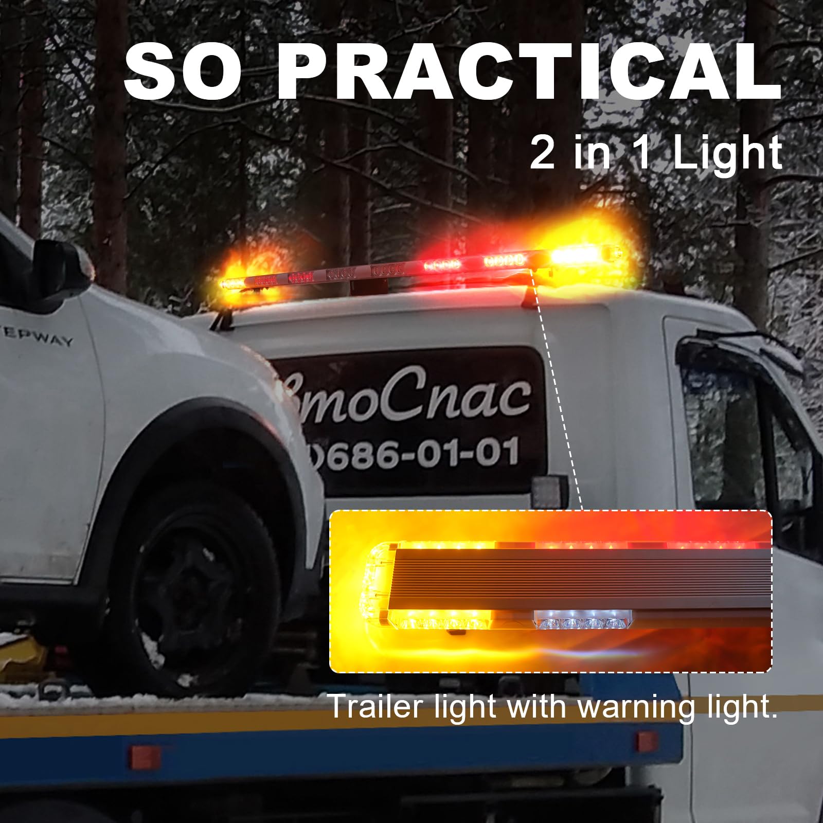 Tow Truck Warning Lights 50" Amber Clear LED Flashing Lightbar