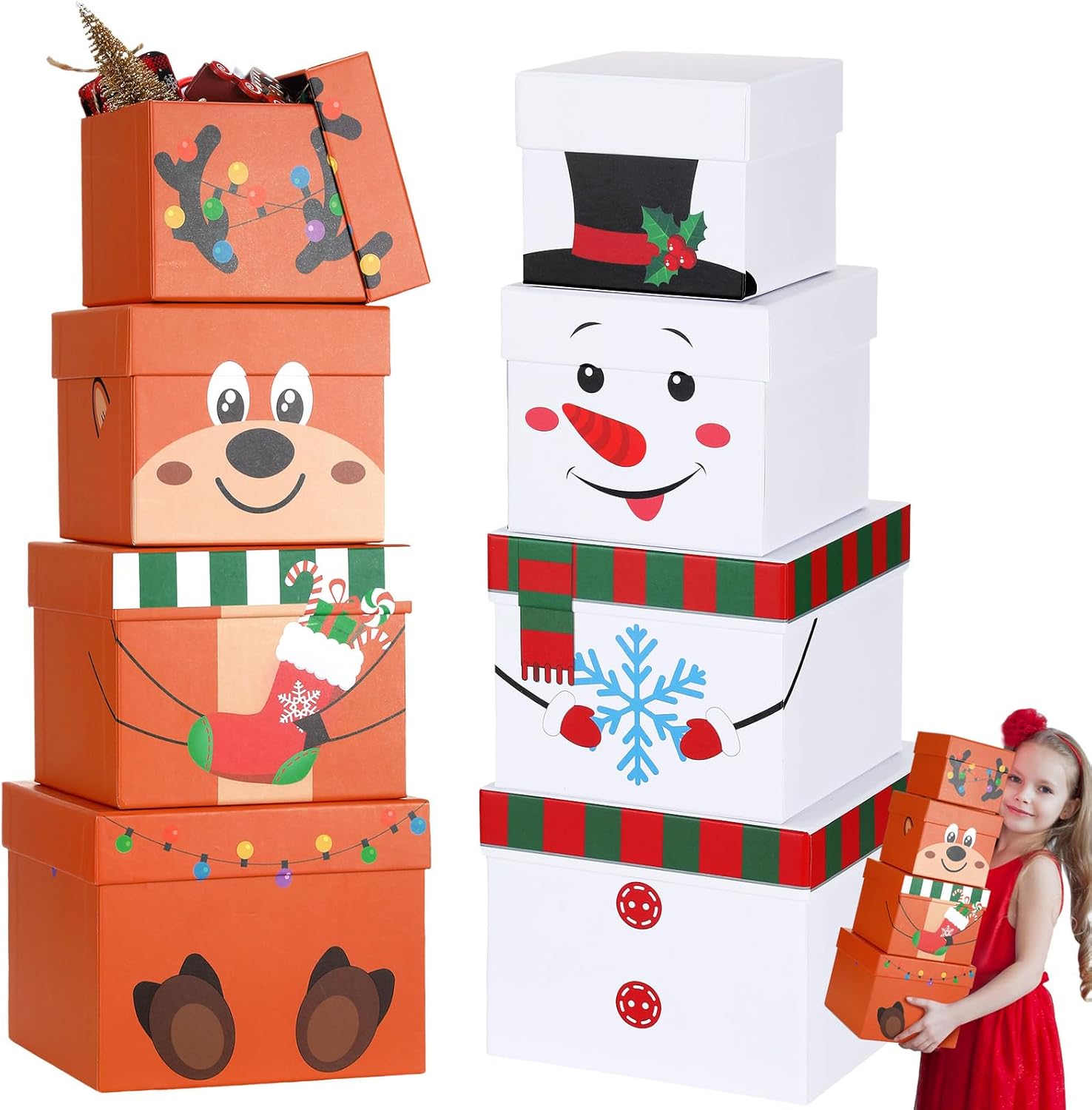 Amazon.com: Tenceur 8 Pcs Christmas Nesting Box Decorative Stacking ...