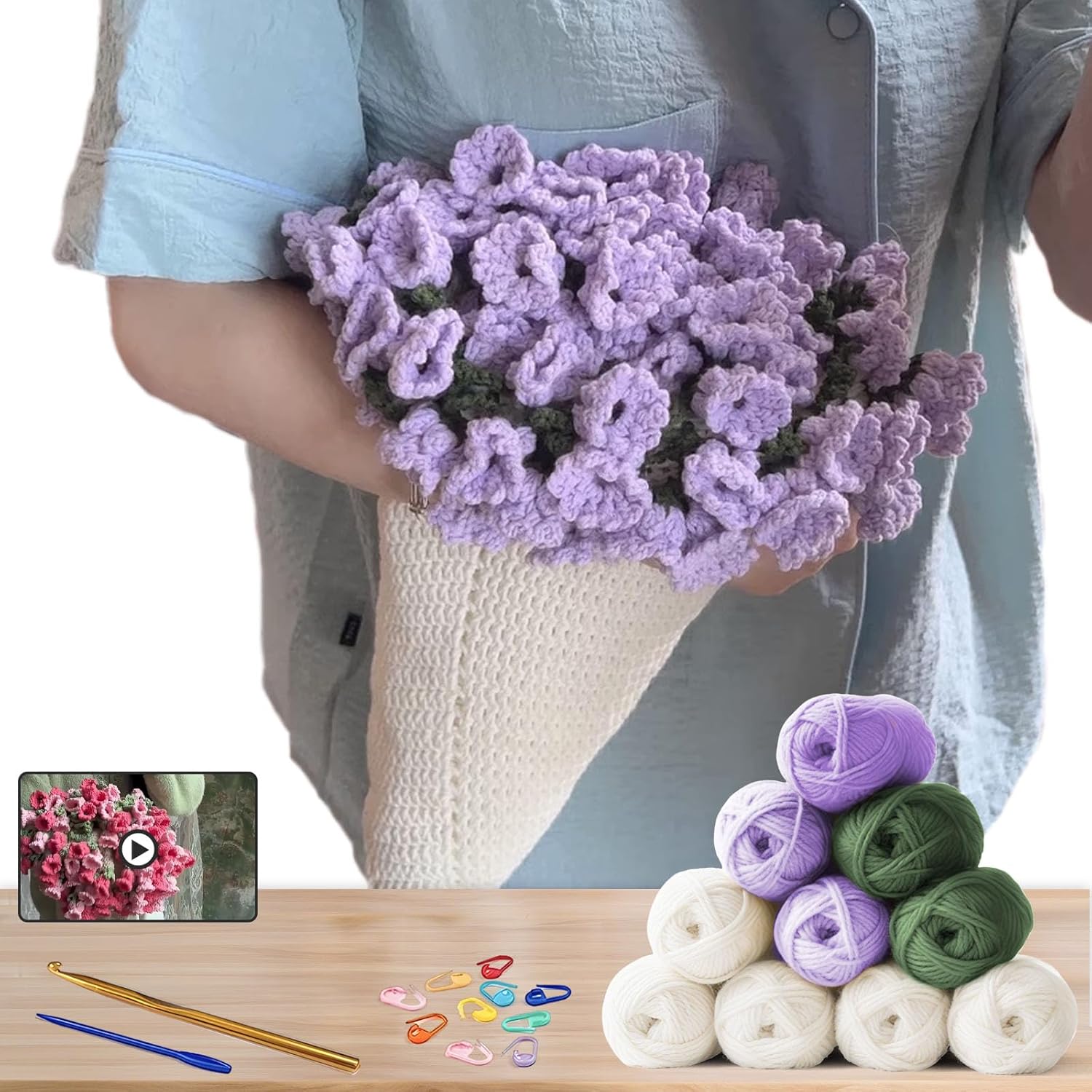 Amazon.com: THMINS Beginner Crochet Kit – DIY Floral Blanket with Hook ...