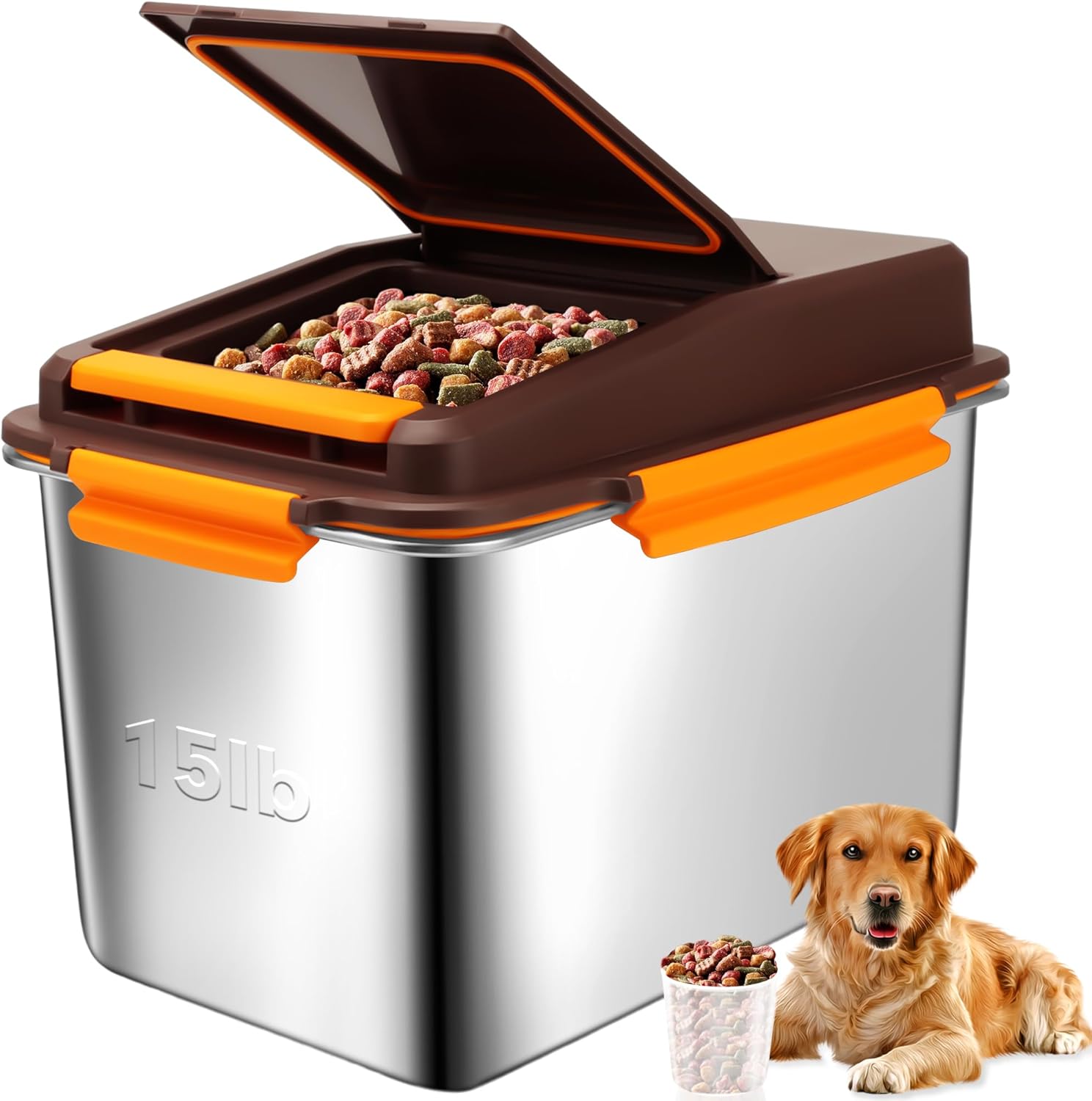 Amazon.com: SwSun 15 lbs Dog Food Container, Stainless Steel Dog Food Storage Container，Airtight ...