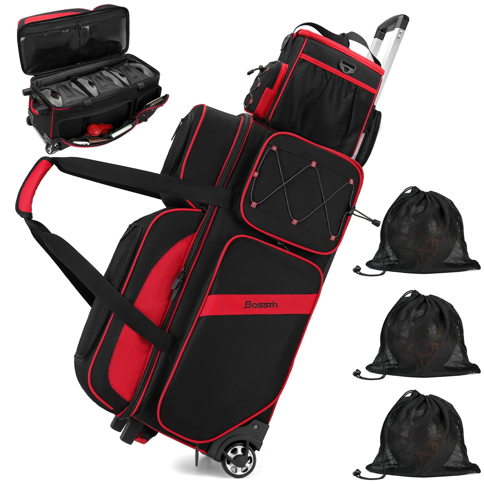 Amazon.com : BOSSTIN 4 Ball Bowling Bags with Wheels, Bowling Ball Bag ...