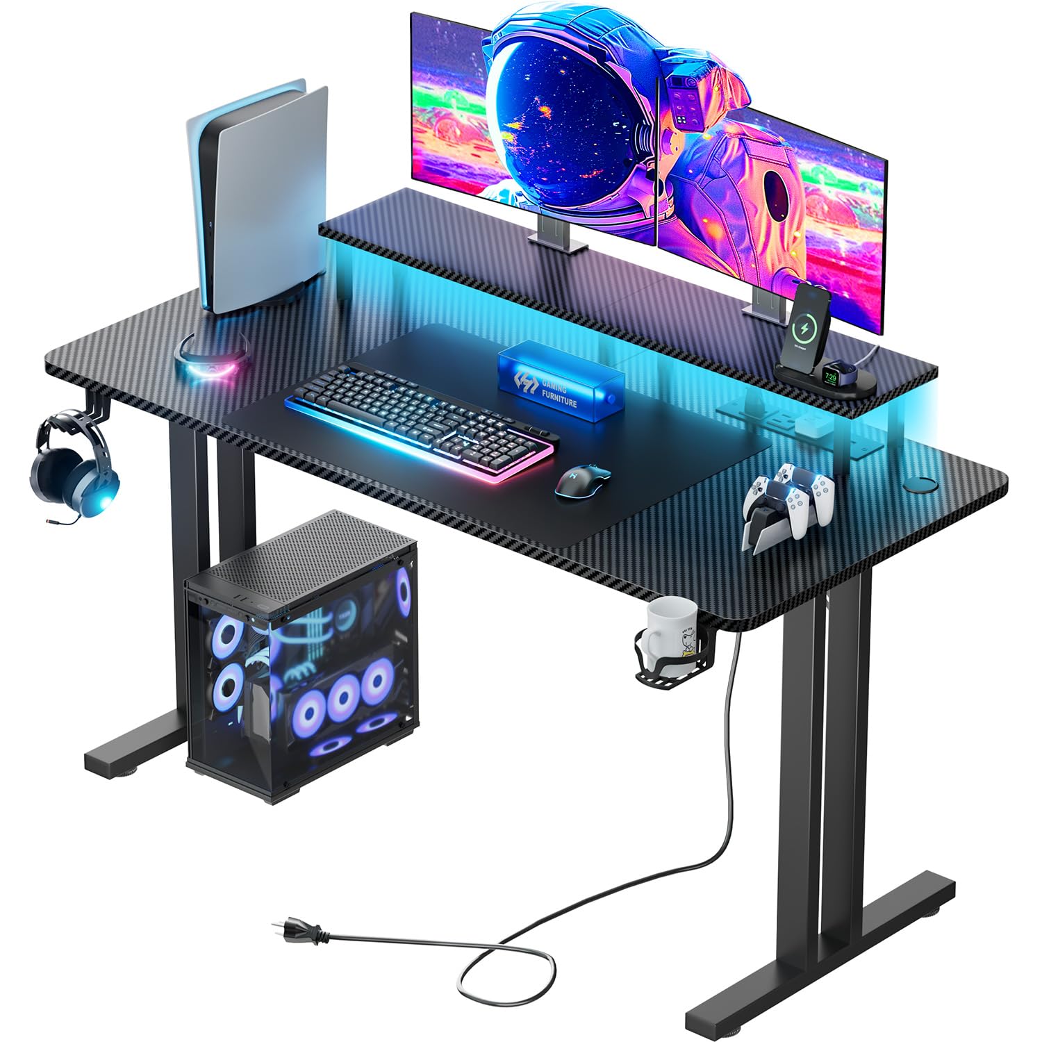 HLDIRECT 47 Inch Gaming Desk with LED Lights & Power Outlet, Computer ...