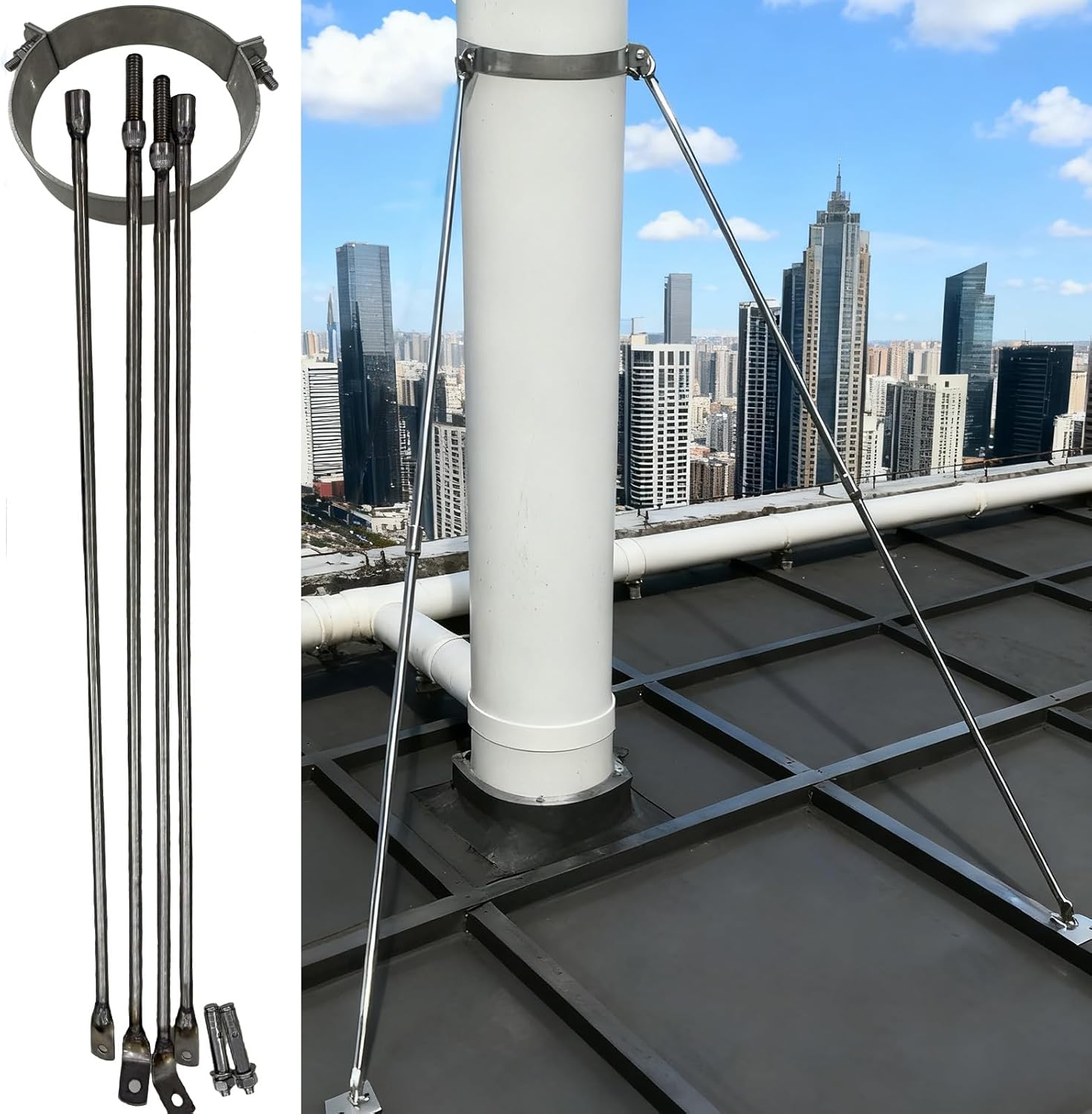 Chimney Support 10 8 6 4 Inch Pipe Brace Holder, Extended Roof Bracket ...