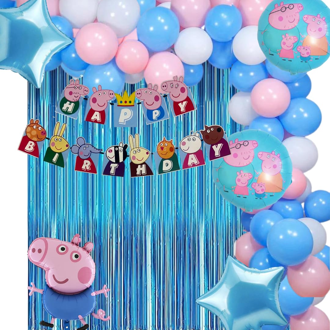 House Of Banter Premium Blue Pig Theme Birthday Decoration - 53Pc: 45 ...