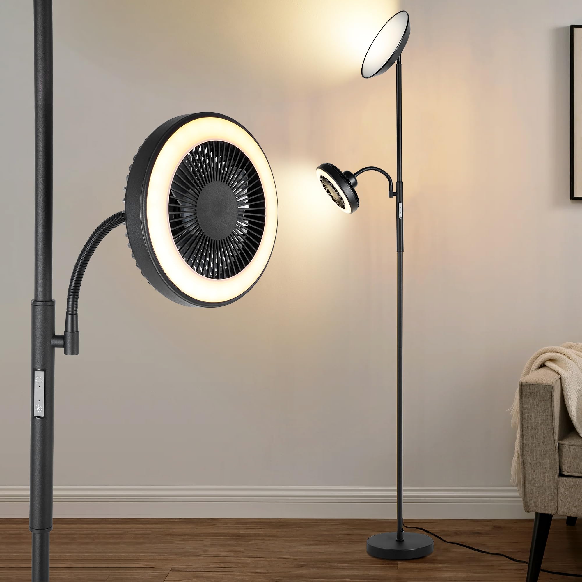Floor Lamp with Fan Black, 70IN Modern Tree Tall LED Standing Lamp with ...
