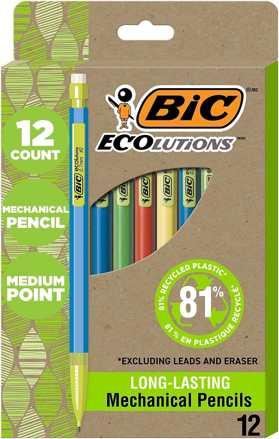 BIC Ecolutions Mechanical Pencils with Erasers, With Colourful Barrel ...